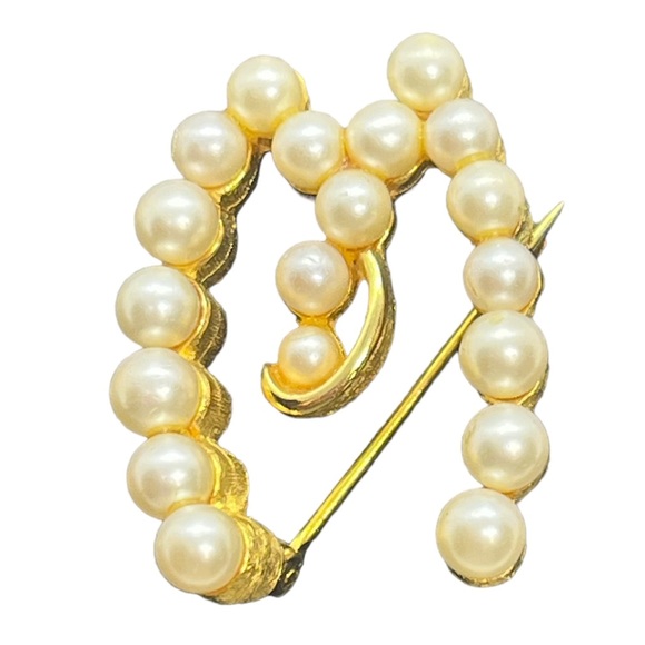 Marvella | Jewelry | Marvella Gold Tone Faux Pearl Letter M Brooch Pin ...